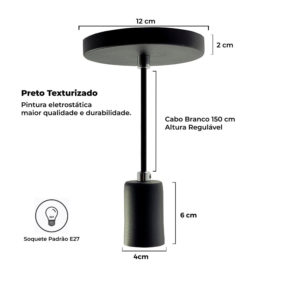 Kit 3 Pendente Soquete Copinho E27 Preto | MadeiraMadeira