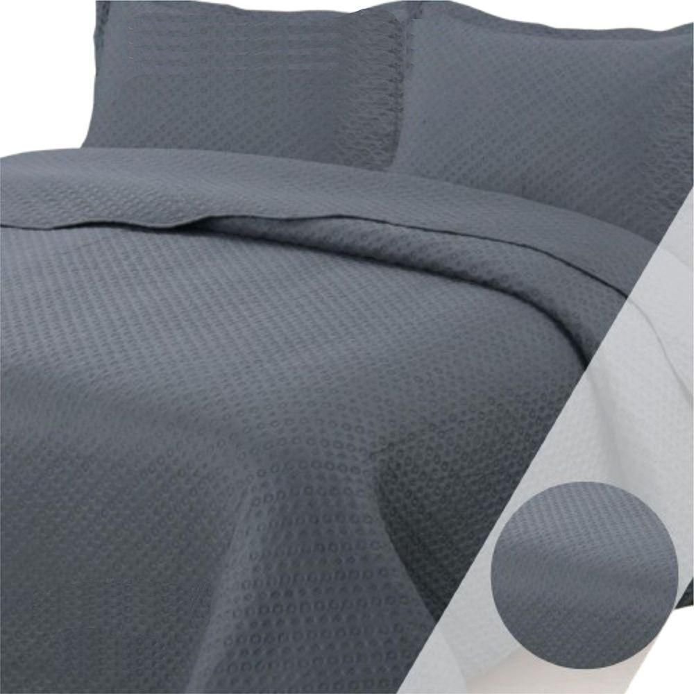 Colcha King Bouti Dupla Face 03 Peças Cinza 100% Poliéster | MadeiraMadeira