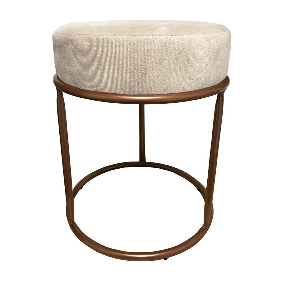 Kit 2 Puffs Decorativos Redondos Luxe Base de Aço Cobre Suede Bege ...