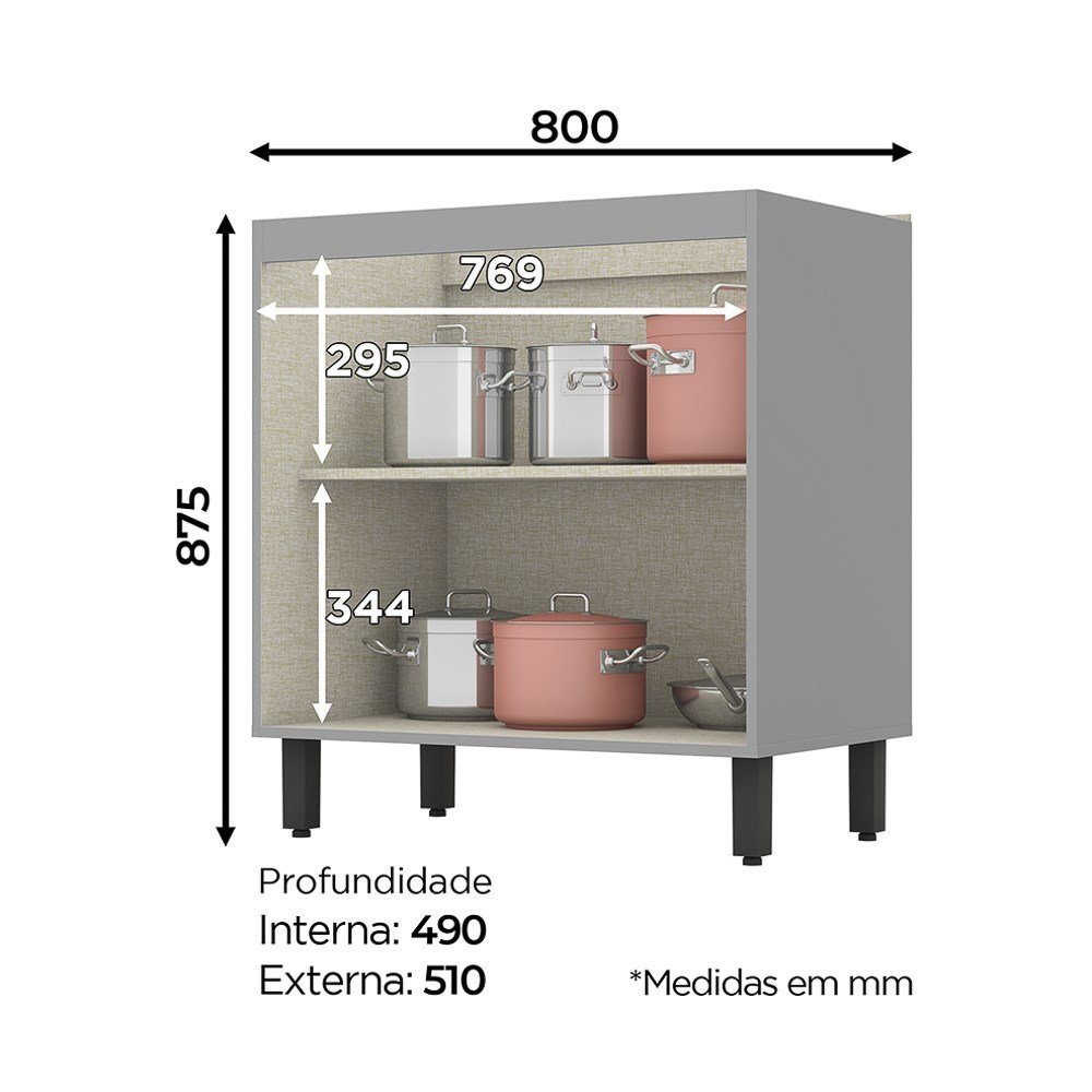 Balcão Gabinete de Pia 80cm 2 Portas Com Tampo Belize Cinza/Nero - Henn ...