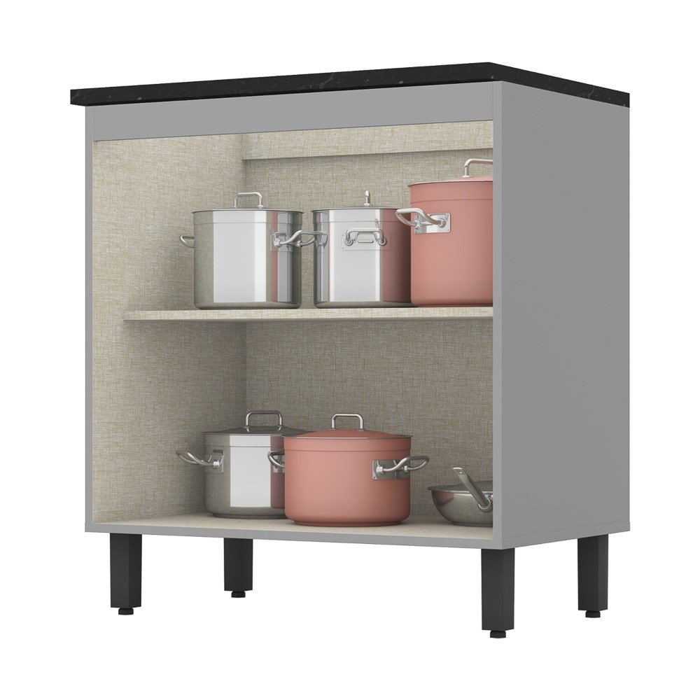 Balcão Gabinete de Pia 80cm 2 Portas Com Tampo Belize Cinza/Nero - Henn ...