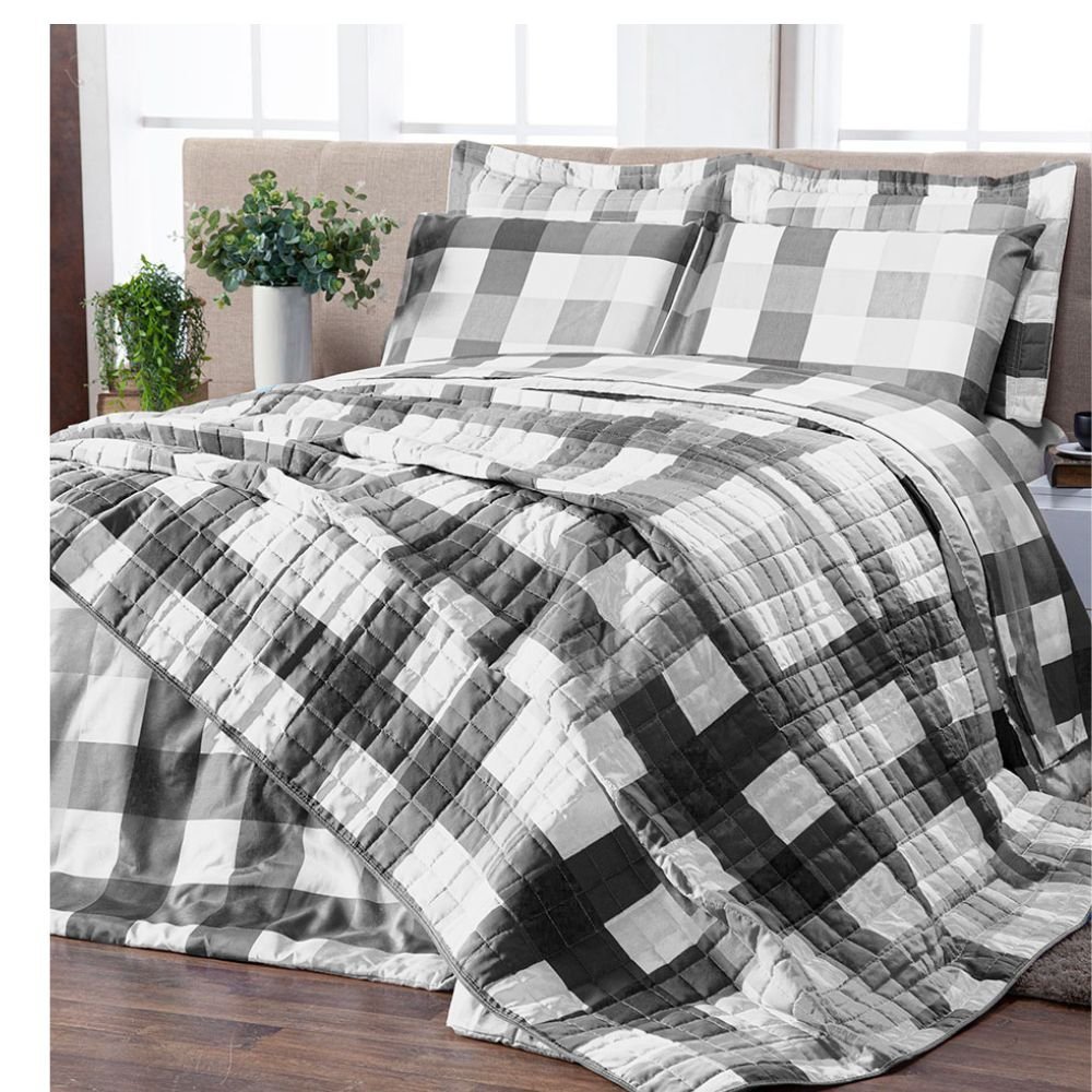 Colcha Queen 3 Peças Algodão Cobre Leito Percal 160 Fios Classic:xadrez ...