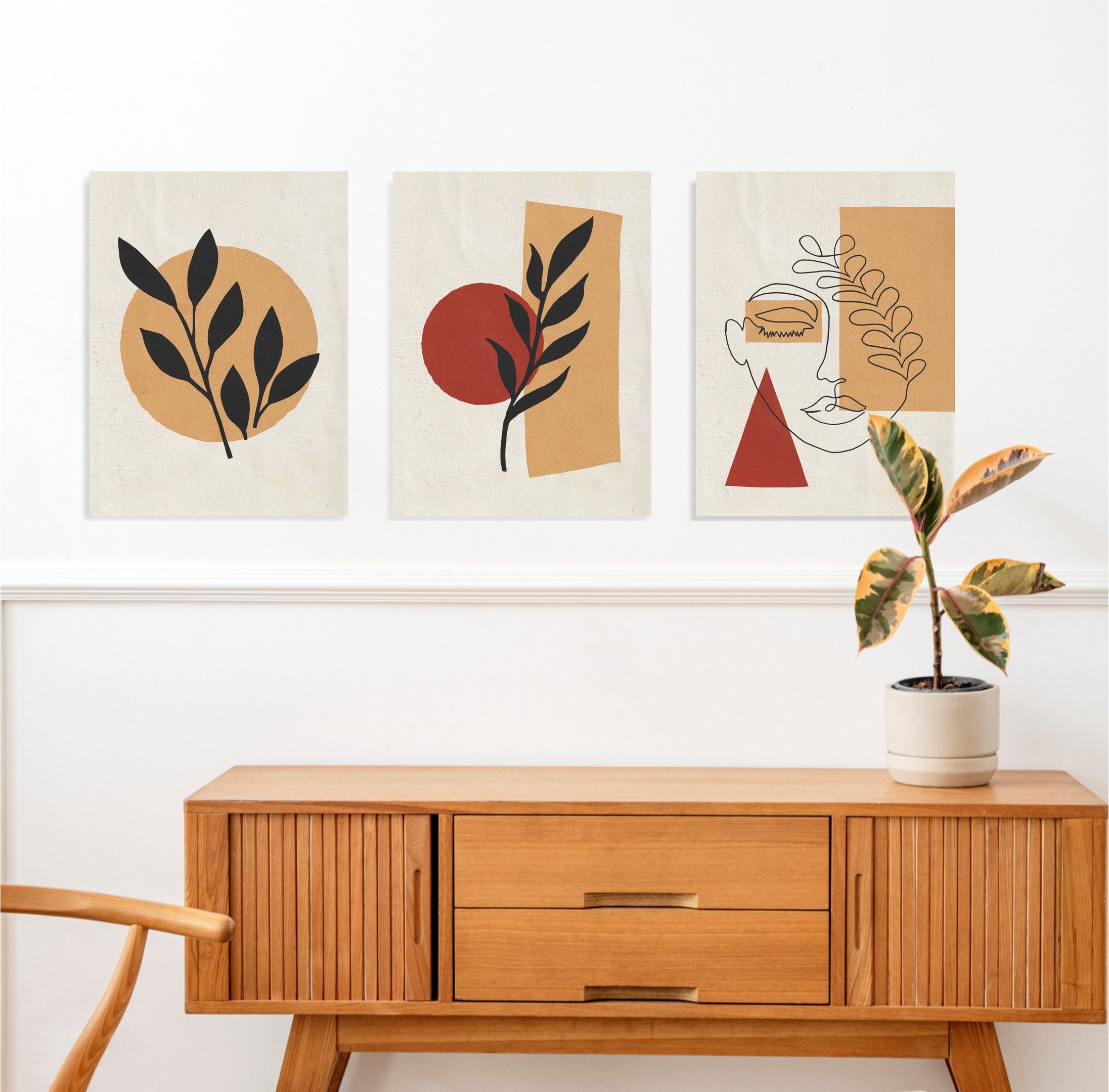 Conjunto com 3 belos quadros pintados a mão tema minimalista medindo ...