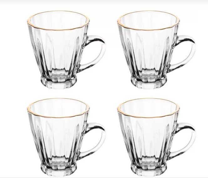 Conjunto 04 Xícaras para Café de Vidro Fio de Ouro Radial 160ml - Lyor | MadeiraMadeira