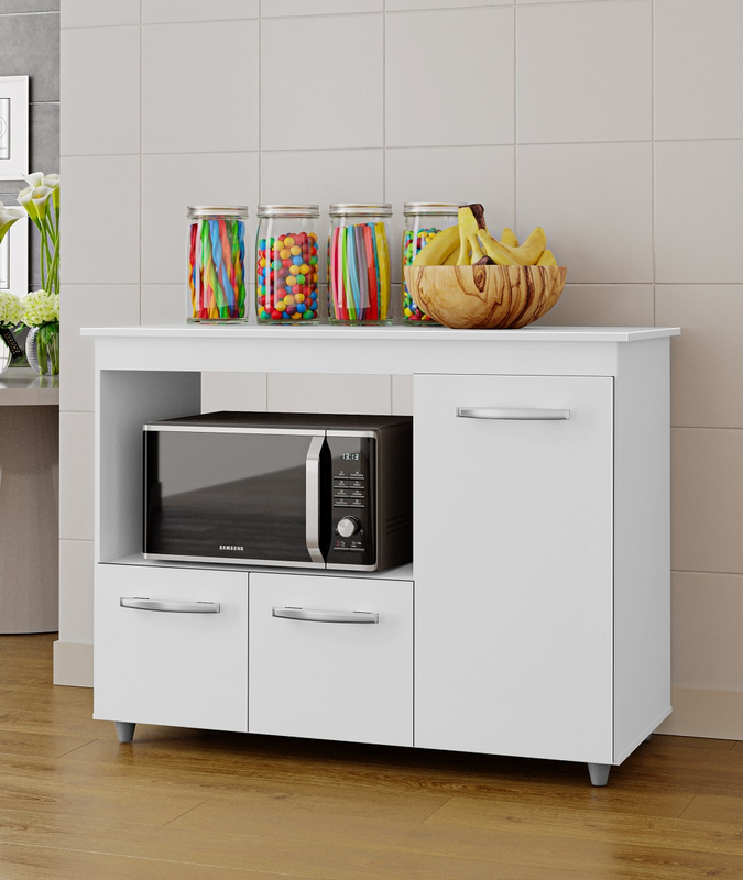 Balcão Multiuso Liza 114m 3 Portas com Nicho para Forno/microondas ...