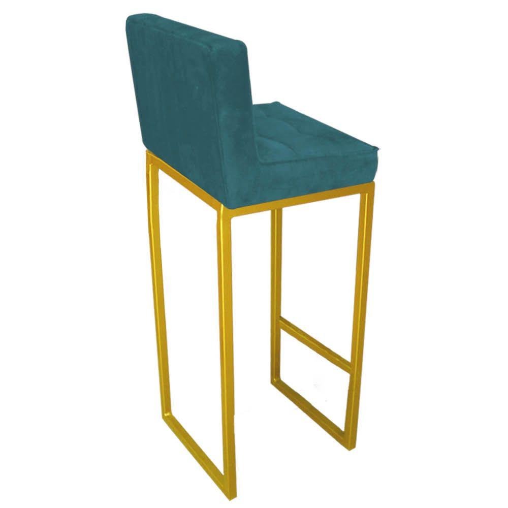 Kit 05 Banqueta Alta Linne Encosto Dourado Azul Turquesa | MadeiraMadeira