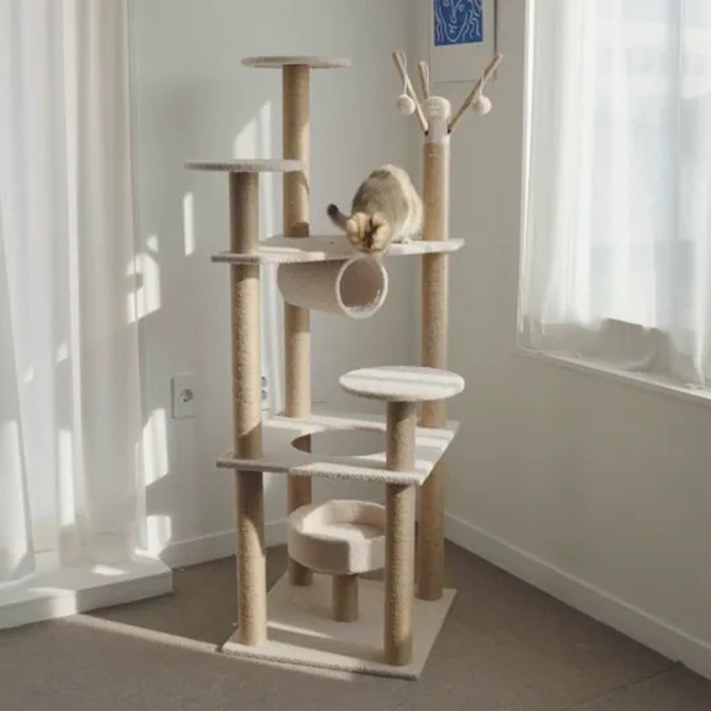 Arranhador de Gato Torre 5 Andares Pet Felino Tunel Macio Escalada ...
