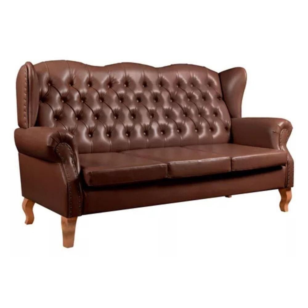 Sofá Chesterfield 3 Lugares Imperador Vintage Retrô Capitonê Couro Marrom | MadeiraMadeira