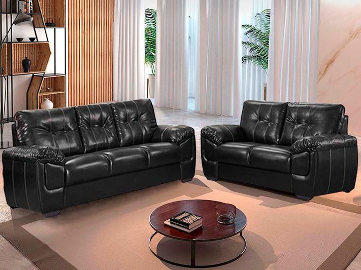 Sofá 2 e 3 Lugares Corino Preto Modelo 254 | MadeiraMadeira