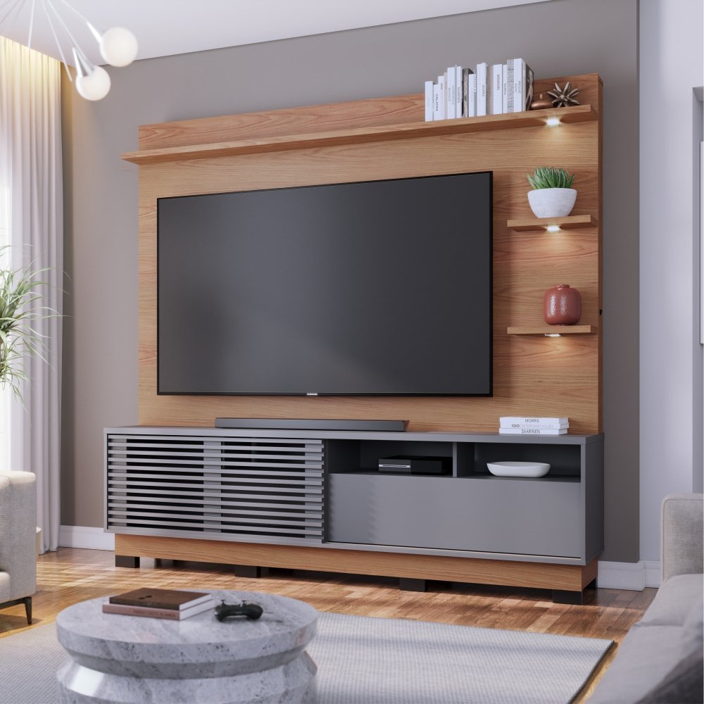 Home para TV ate 70 Polegadas Barton Freijo Cinza Fosco | MadeiraMadeira