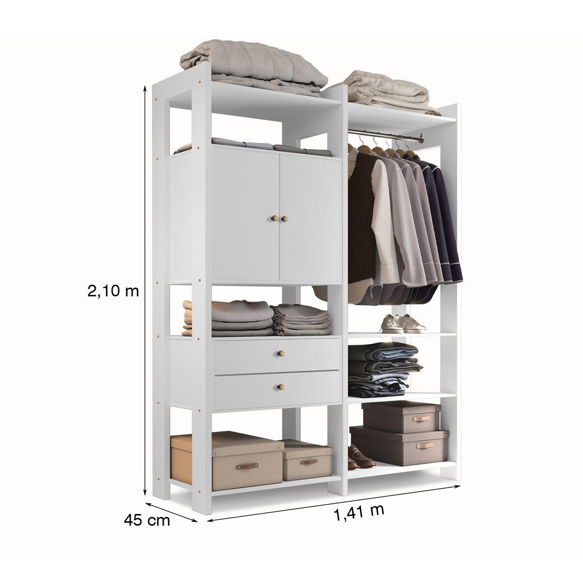 Guarda Roupa Moderno Aberto Closet Solteiro com Cabideiro, Cor: Branco ...