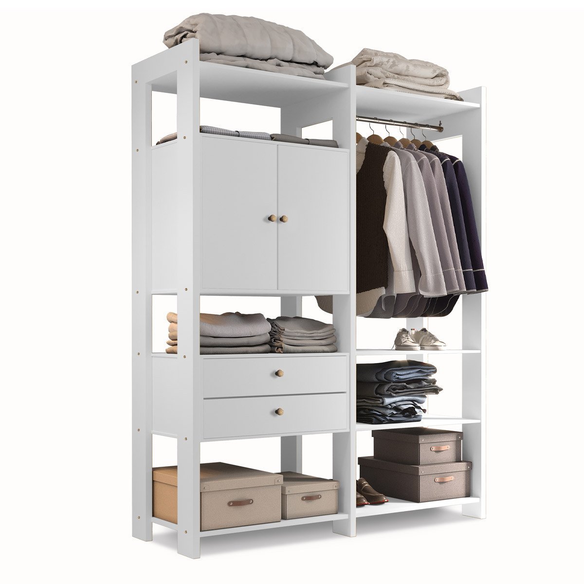 Guarda Roupa Moderno Aberto Closet Solteiro com Cabideiro, Cor: Branco ...