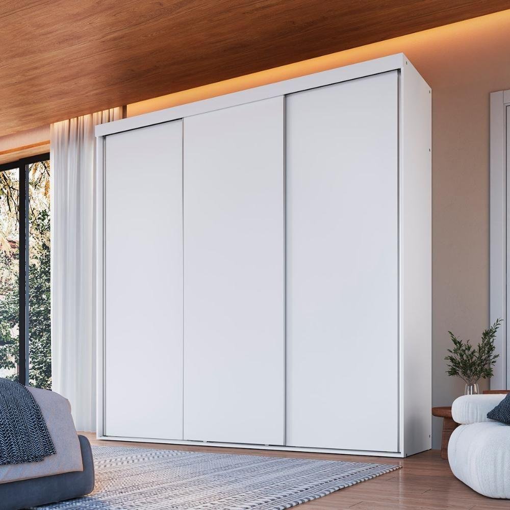 Guarda Roupa 2,2m Casal 3 Portas de Correr C- 4 Gavetas Br Branco ...