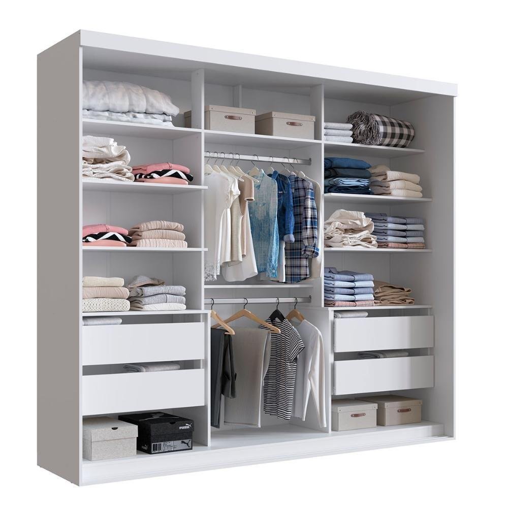 Guarda Roupa 2,2m Casal 3 Portas de Correr C- 4 Gavetas Br Branco ...