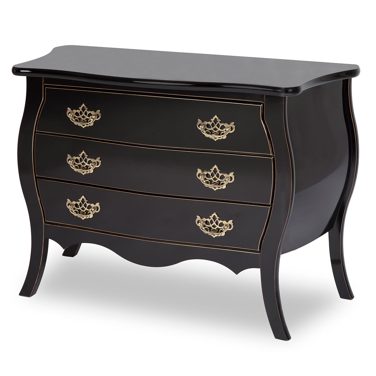 Cômoda Clássica Titânium 3 Gavetas Preto Brilho e Fio de Ouro ...
