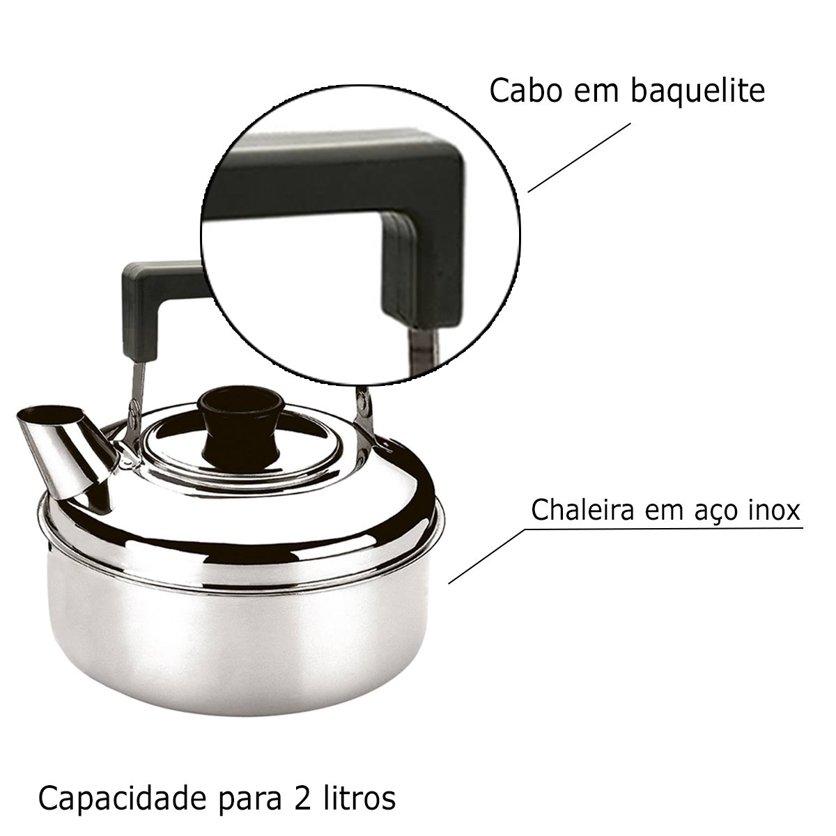 Chaleira Inox 2 Litros Com Tampa Cabo em Baquelite - Zanella ...