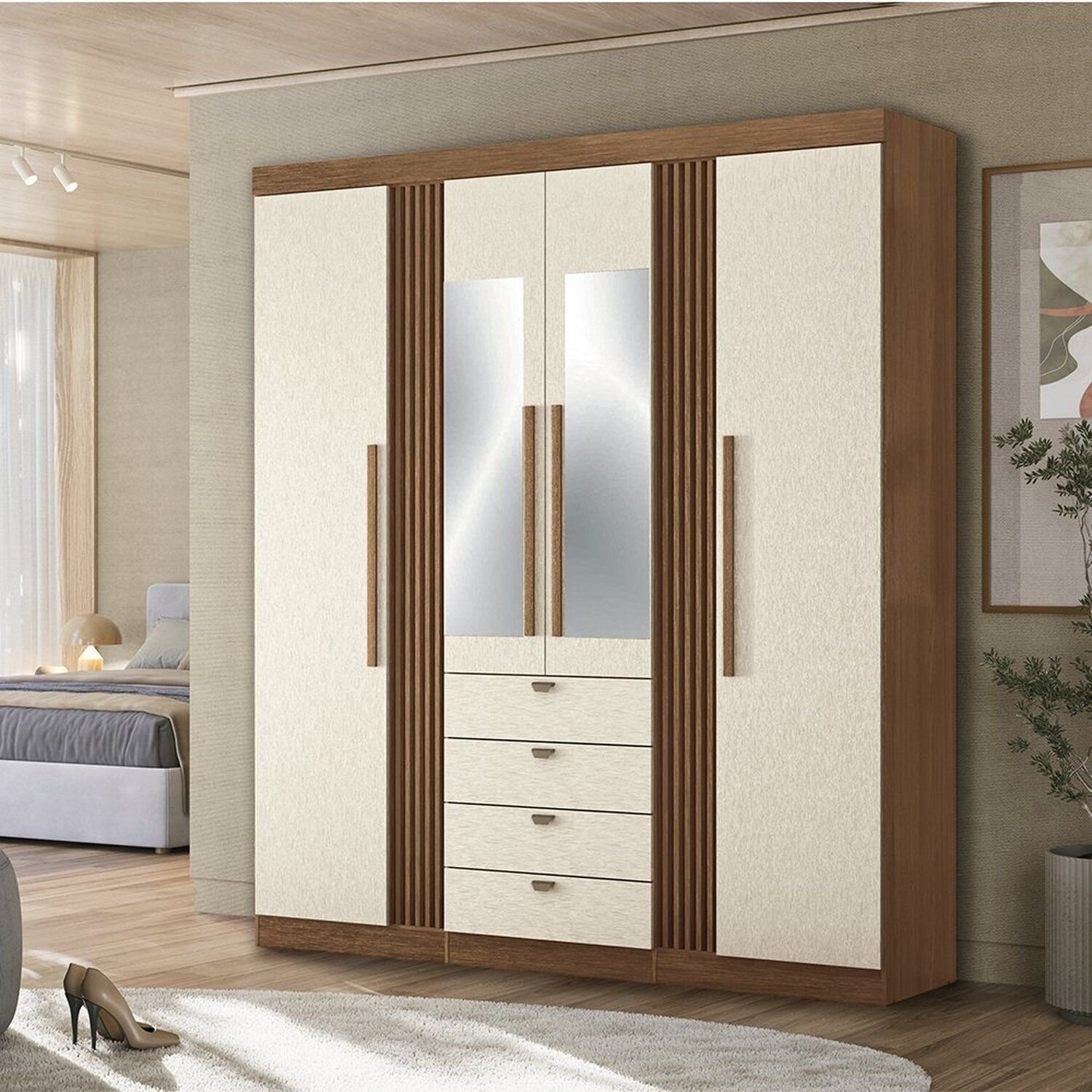 Guarda-roupa 4 Portas 4 Gavetas com Espelho Mdp Aurora | MadeiraMadeira