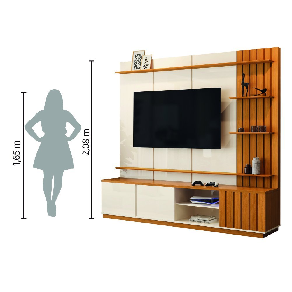 Estante Home Teather para Tv até 75 Polegadas 3 Portas 2,18m Ripado Cedro/off White Reno Edn ...