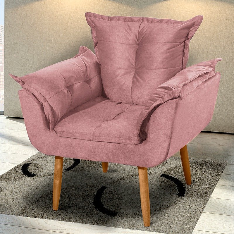 Poltrona Decorativa Opala Veludo Rosê Móveis On | MadeiraMadeira