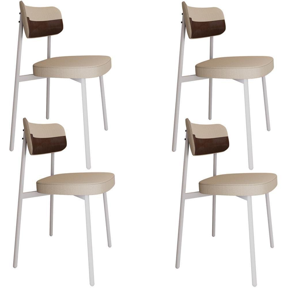 Kit 04 Cadeiras Estofada para Sala de Jantar Astrid Branco C01 Linho ...