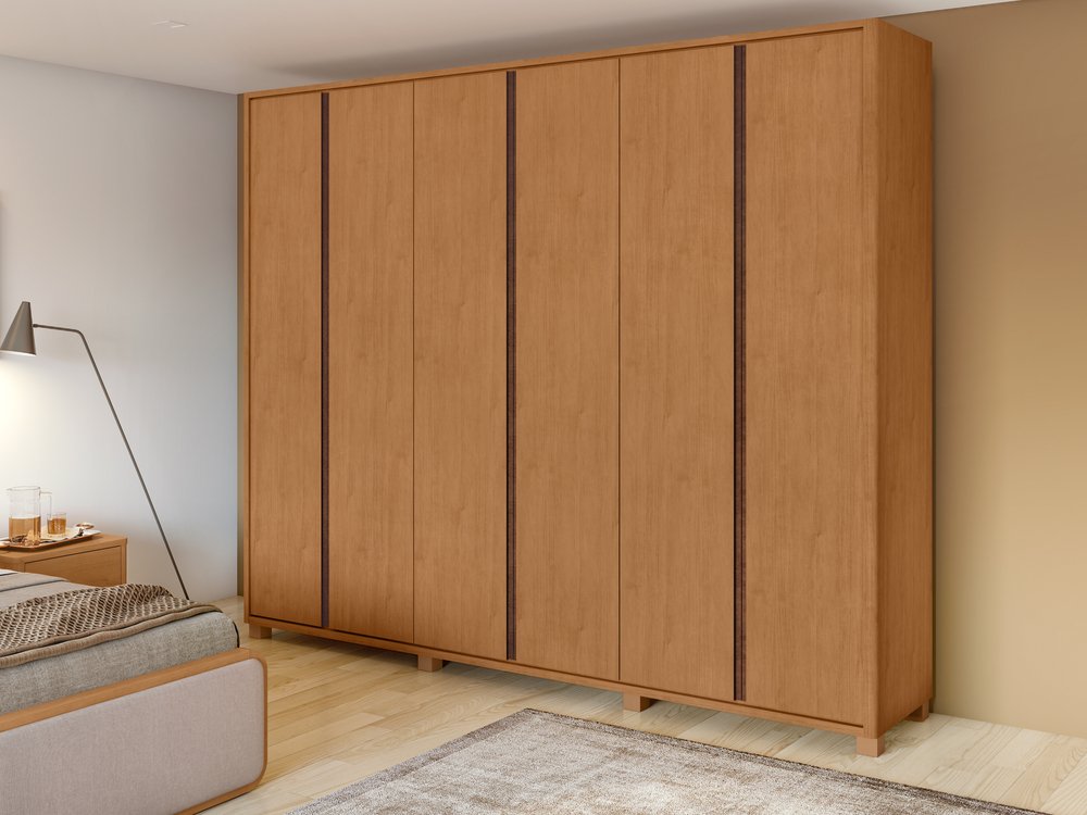 Guarda-roupas Casal Leder 6 Portas com Pés sem Espelho - Lopas Amendoa ...