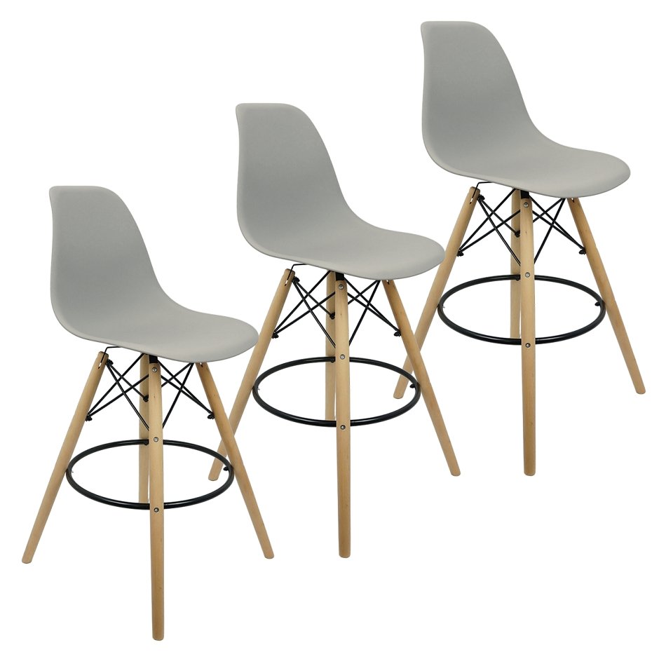 Kit 3 Banquetas Charles Eames Eiffel Wood Design Base Fixa Madeira ...