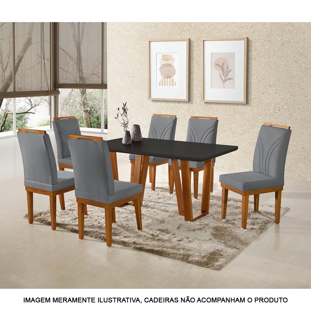 Mesa de Jantar Samira 120x80 Linha Blend e Tampo Preto Base em Madeira ...