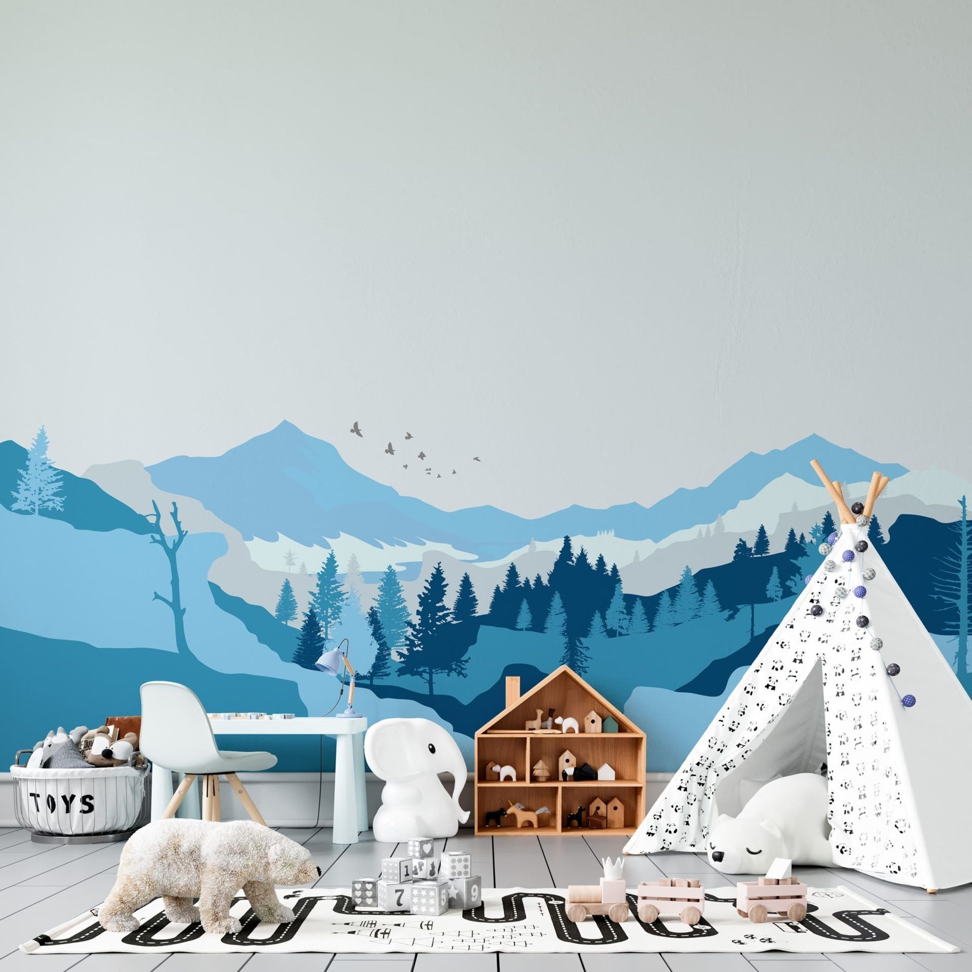 Papel de Parede Adesivo Menino Montanhas e Floresta - Painel ...