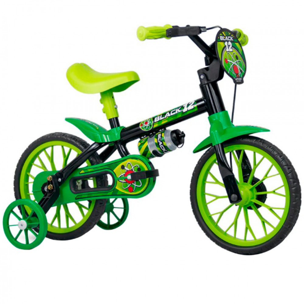 Bicicleta Infantil Aro 12 Nathor Cairu Black 12 com Rodinhas Laterais ...