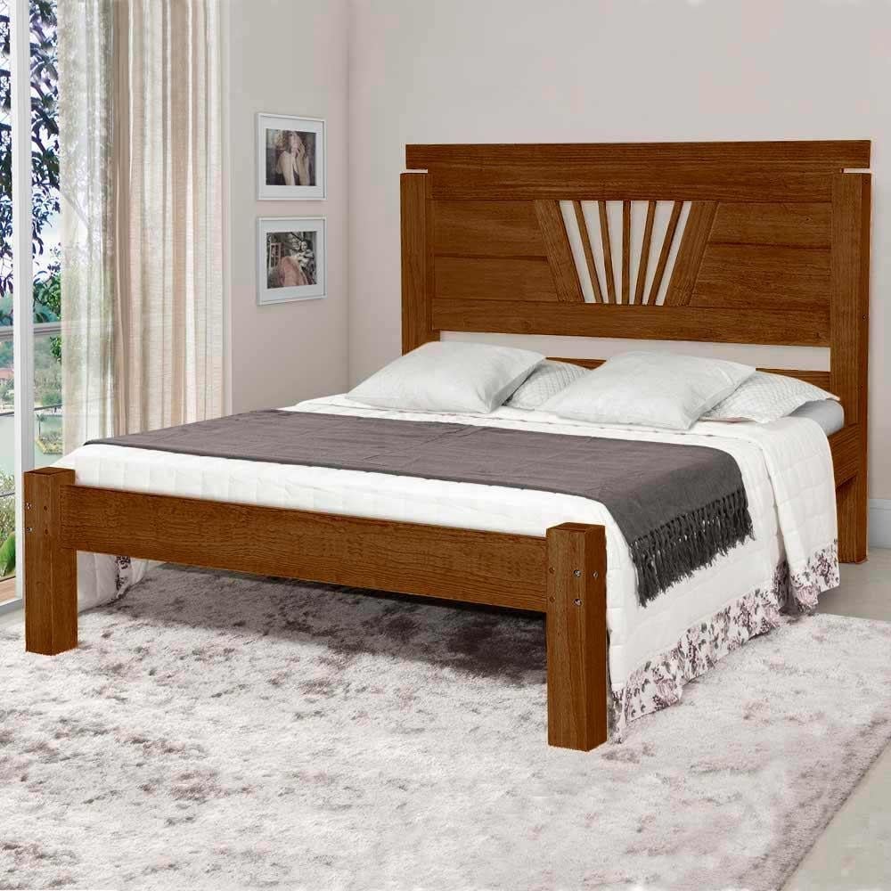 Cama Madeira Maciça Rustica Casal Imbuia Atraente | MadeiraMadeira