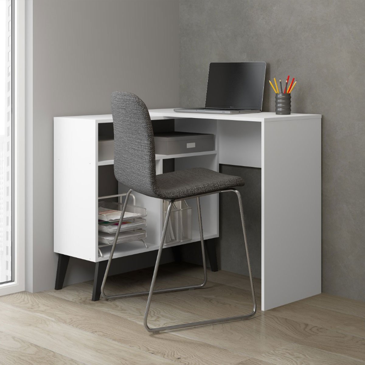 Escrivaninha Mesa em L para Escritório 91 X 81 Cm Mdp Branco 0595 Menu ...