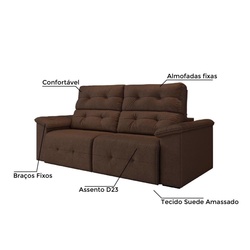 Sofá Retrátil Reclinável 3 Lugares Marrocos Marrom Suede | MadeiraMadeira