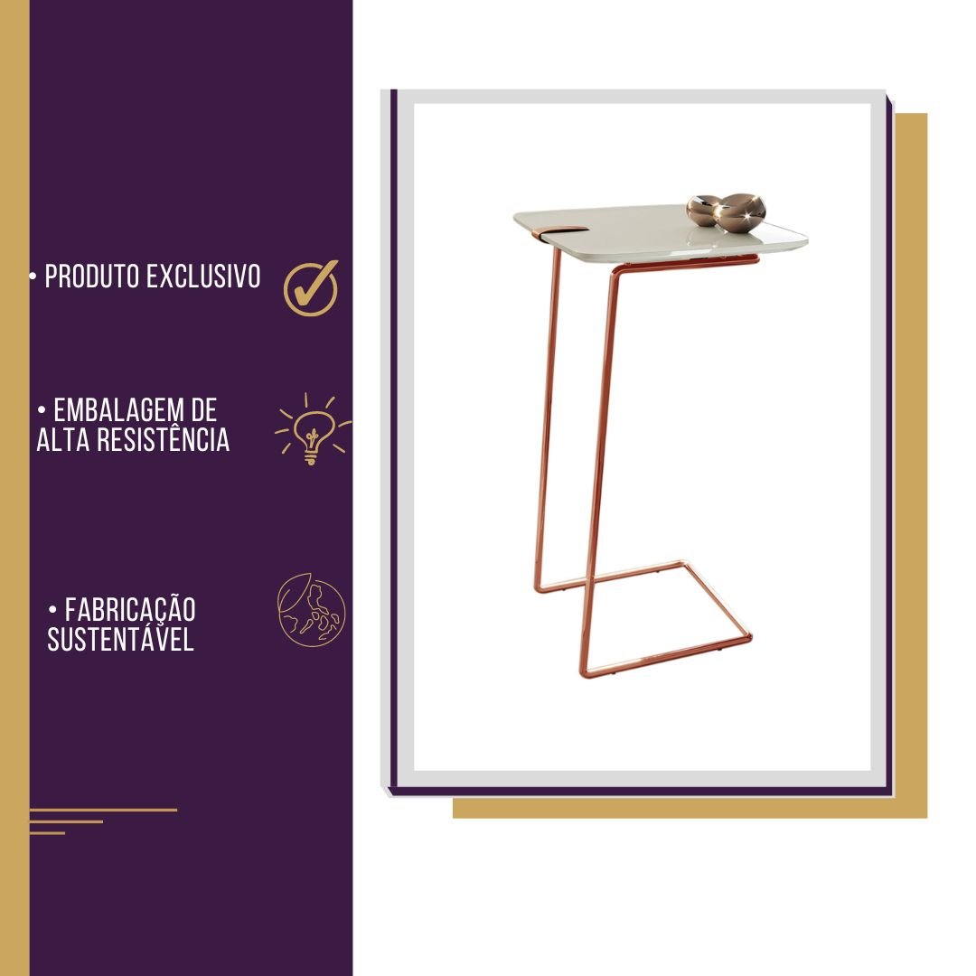Mesa de Apoio Lateral Off White Inclinato - Base Cobre Decore Casa ...