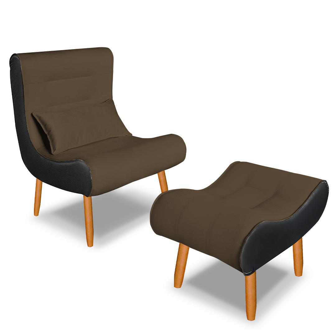 Poltrona + Puff Lisboa - Suede - Capuccino | MadeiraMadeira