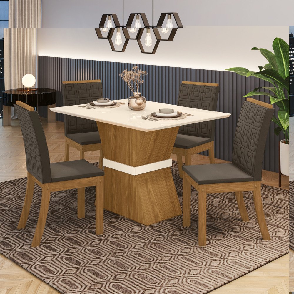 Conjunto Sala de Jantar Tampo MDF canto Reto 160 cm 06 Cadeiras Nadia ...