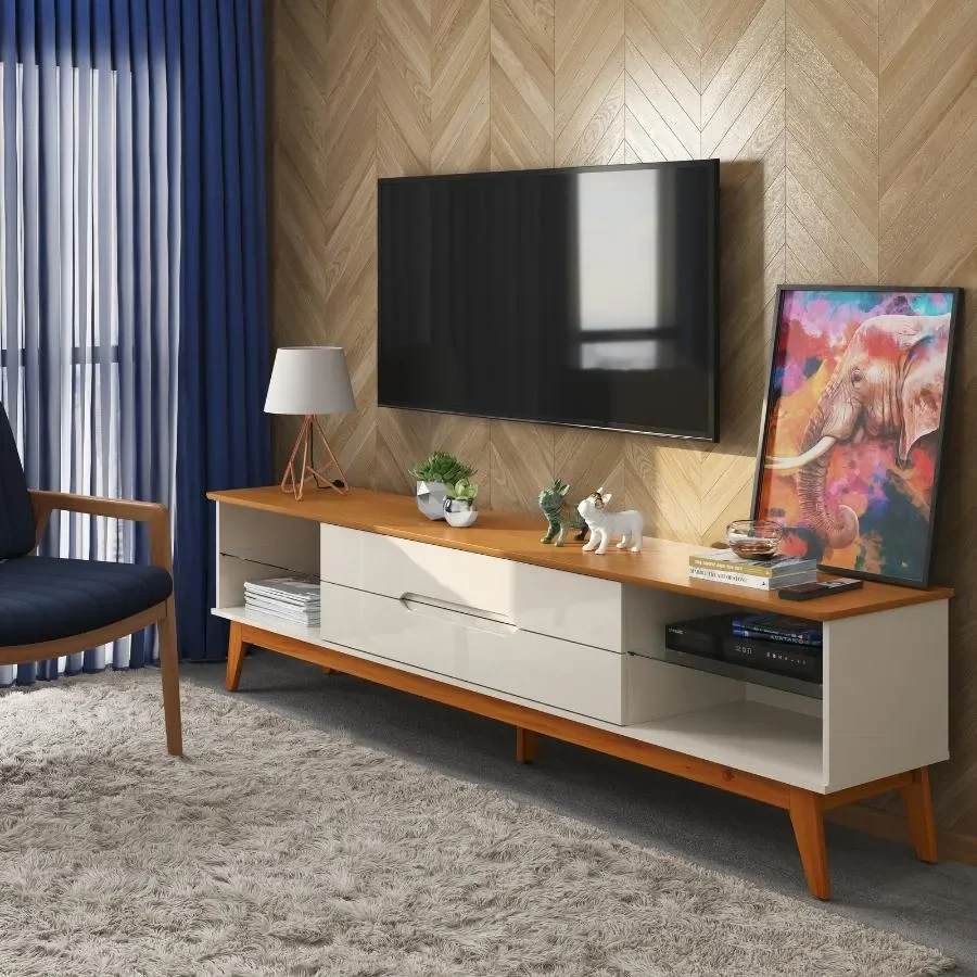 Rack para TV até 75 Polegadas Off White com Amêndoa Limit 218cm ...