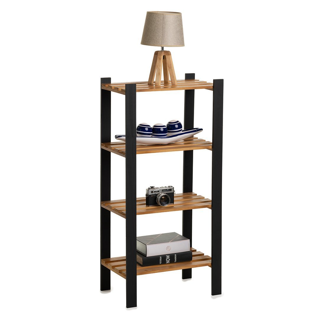 Estante Multiuso Torre Natural & Colors 4 Prateleiras Along Mel / Preto ...