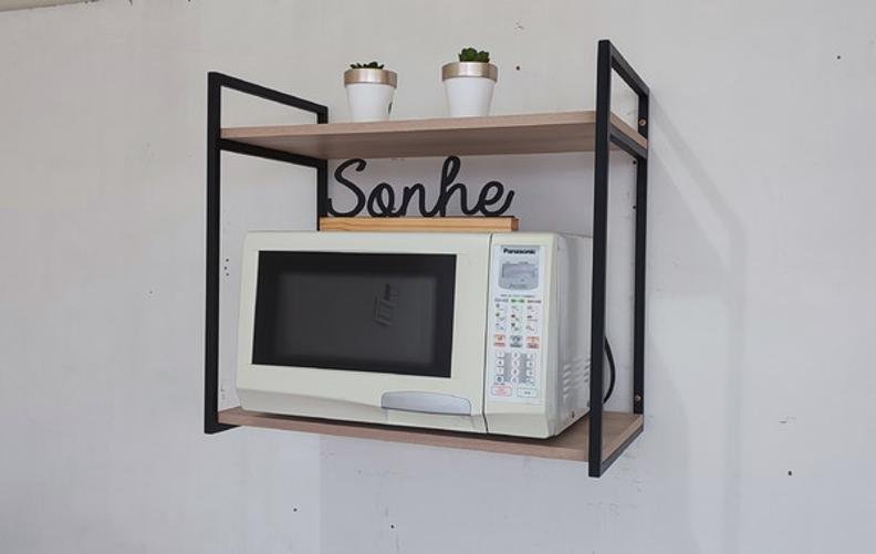 Prateleira Suporte para Micro Ondas em Ferro Madeira Maciça ...