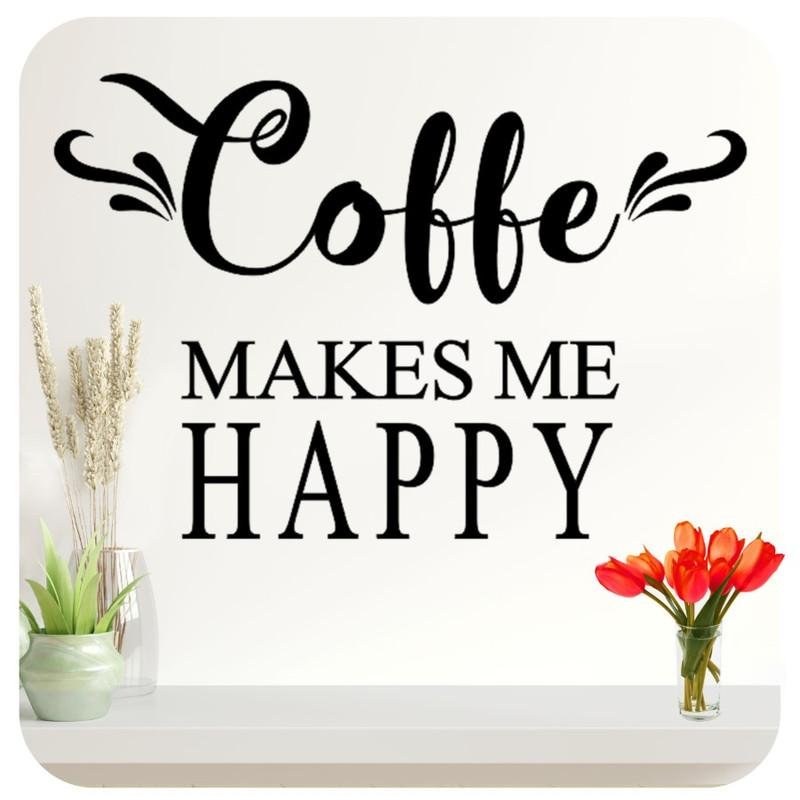 Adesivo Parede Frase Coffe Makes Me Happy 1 | MadeiraMadeira
