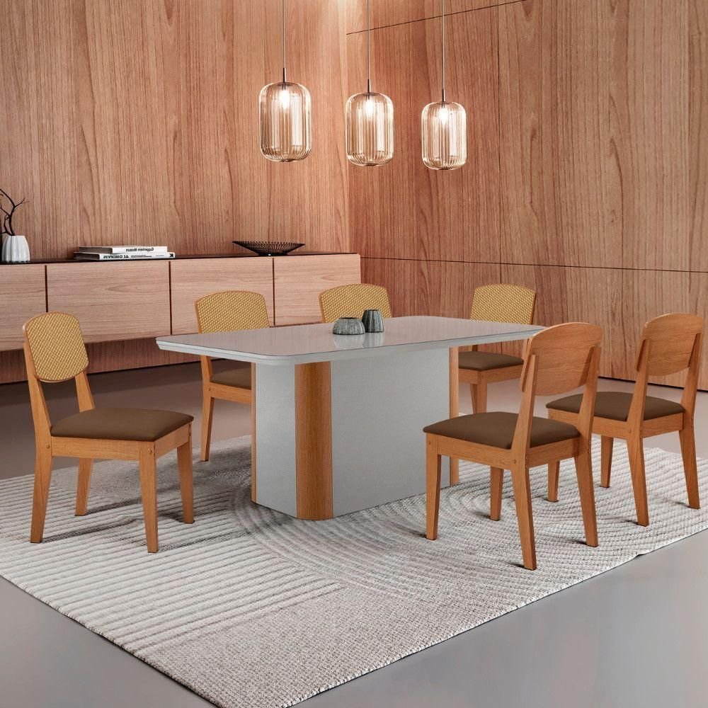 Mesa de Jantar Isadora 180cm Tampo Mdf Vidro com 6 Cadeiras Veludo ...