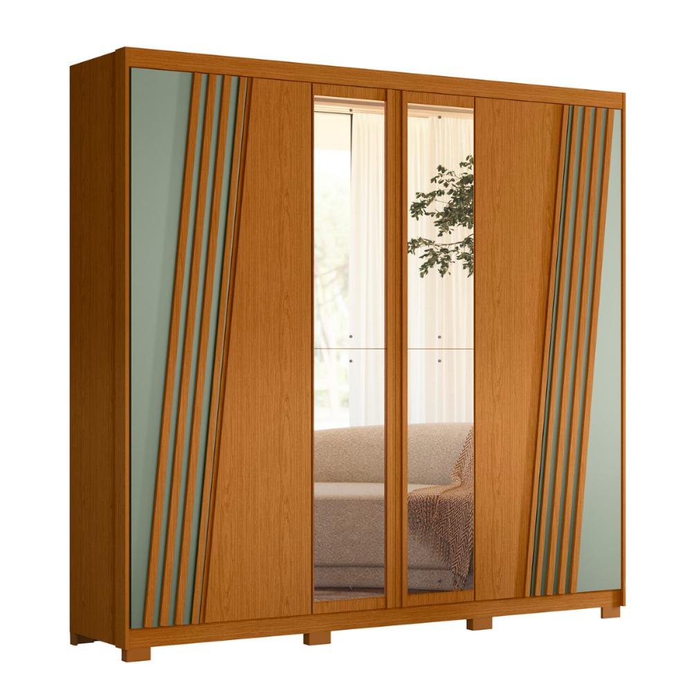 Guarda Roupa Ripado com Espelho Farol Cinamomo Sálvia | MadeiraMadeira