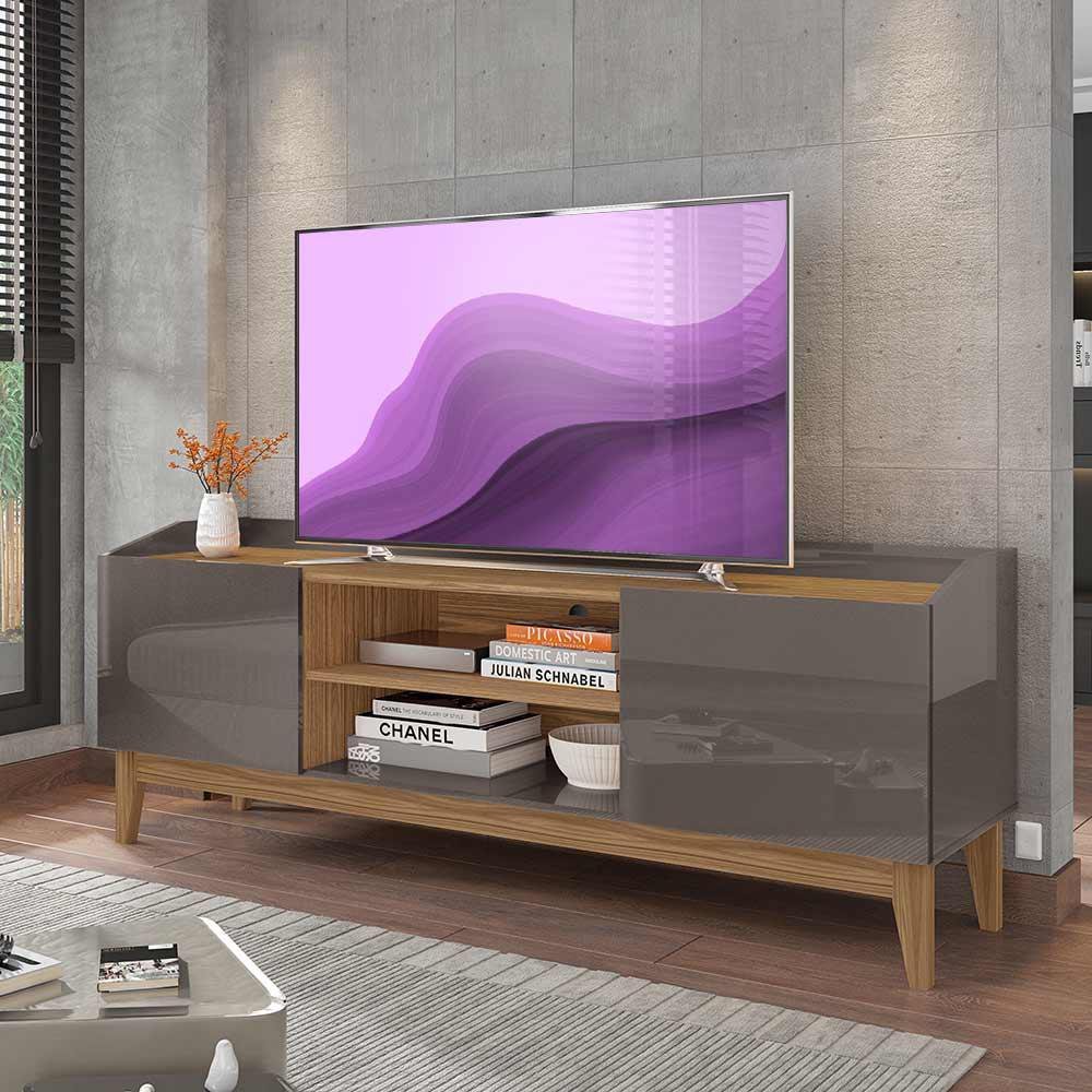 Rack Retrô 2 Portas Cinza Pérola Noce Ravena 1.60 Casa D | MadeiraMadeira