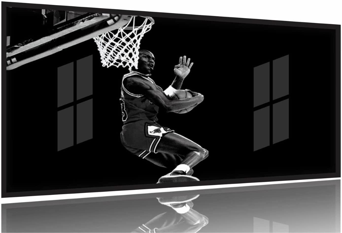 Quadro Michael Jordan Basquete decorativo - 130x60 Moldura Preta 2x2 | MadeiraMadeira