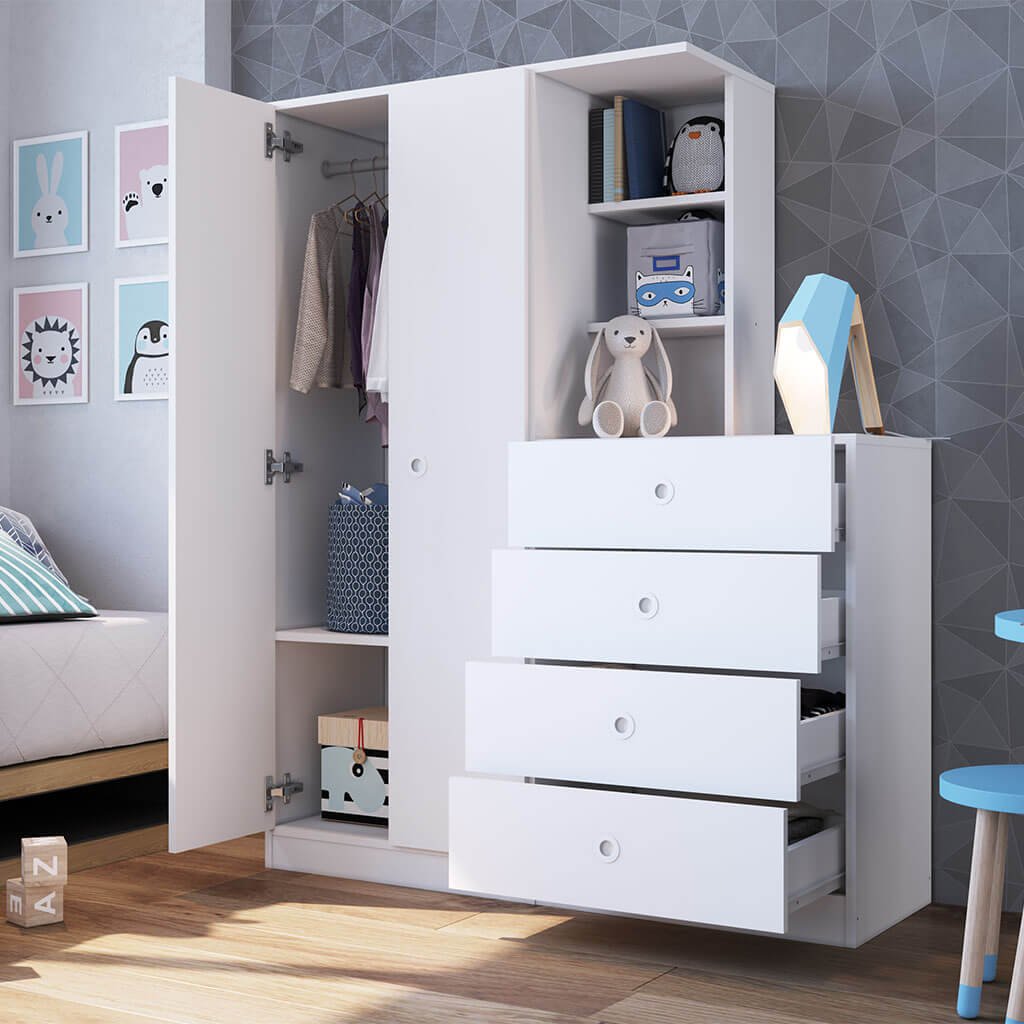 Guarda Roupa Infantil 2 Portas com Cômoda 4 Gavetas Branco | MadeiraMadeira