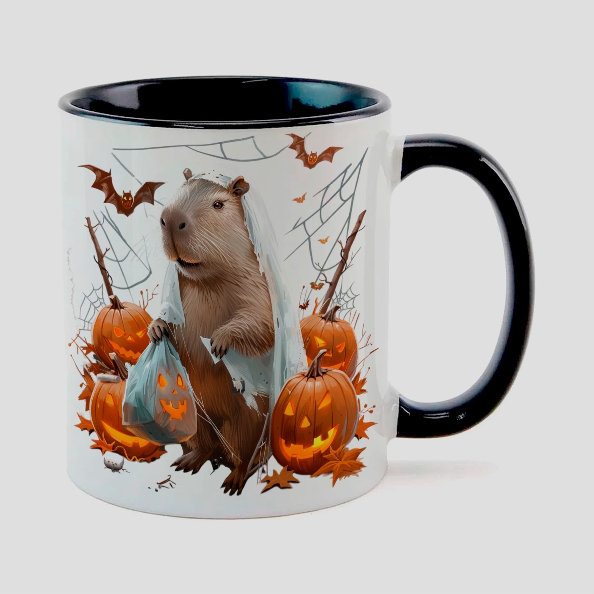 Caneca Branca com Interna Preta Y5 Capivara Halloween 12 | MadeiraMadeira