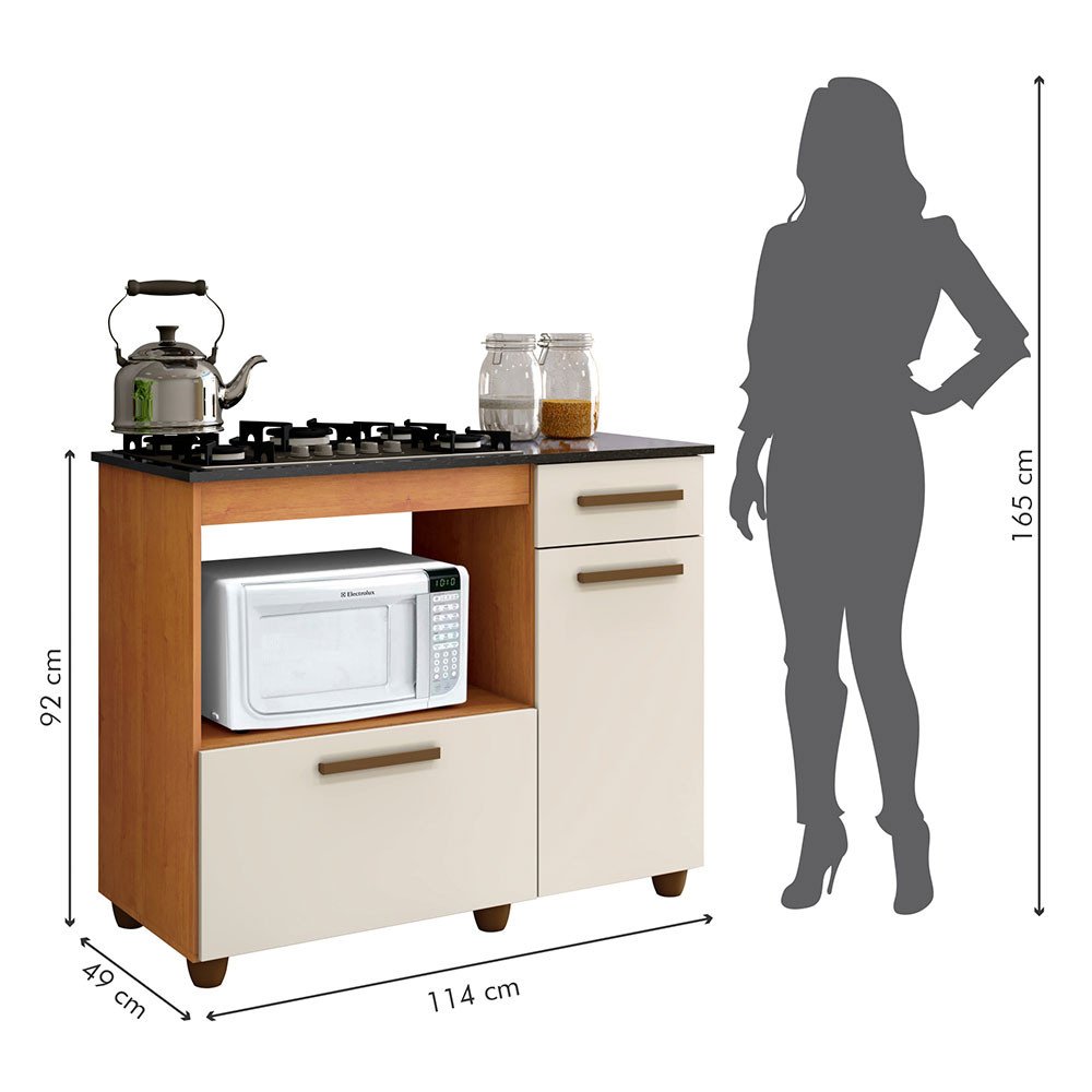 Balcão para Cooktop 4 Bocas 2 Portas 1 Gaveta Violeta Kaiki Móveis ...