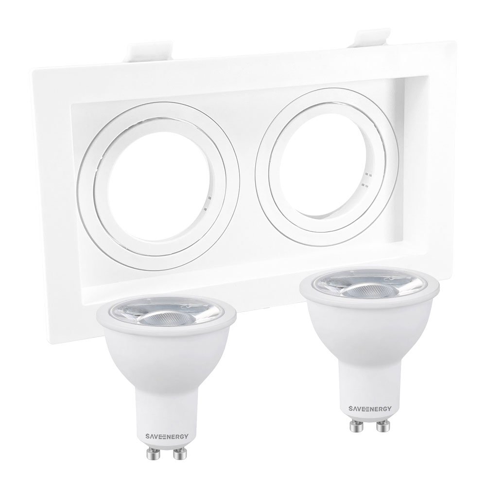 Spot Duplo Embutir Quadrado Recuado Mr16 Branco + Led Save Energy 4,8w 6500k | MadeiraMadeira