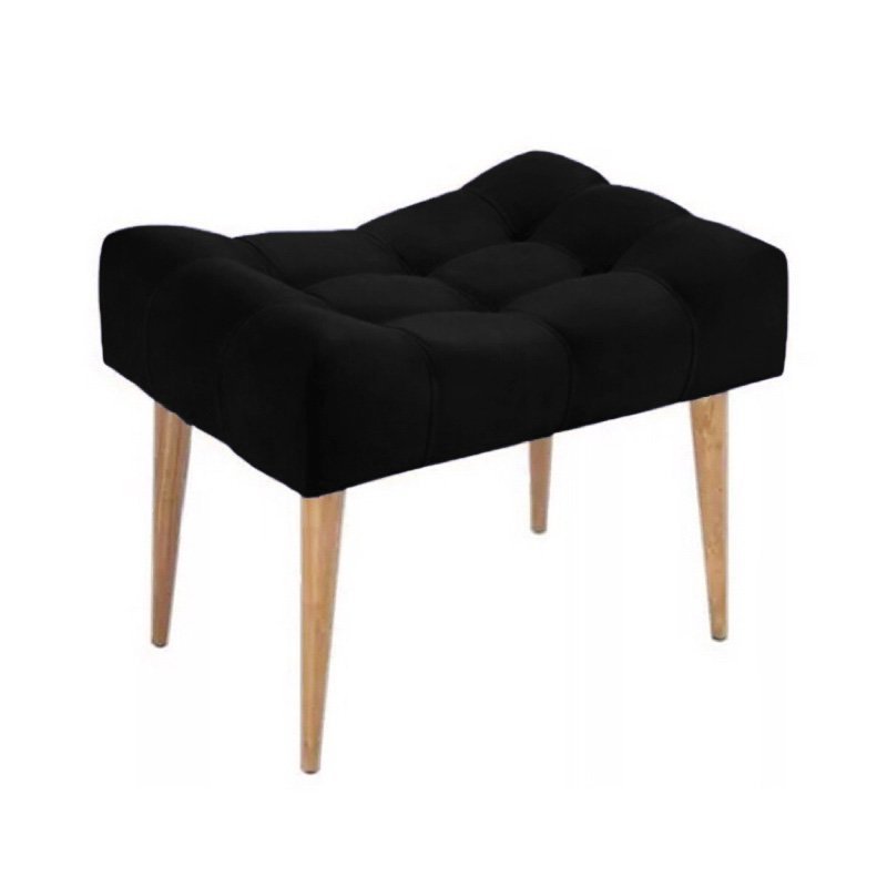 Puff banqueta retangular preto pé palito com detalhe em costura | MadeiraMadeira