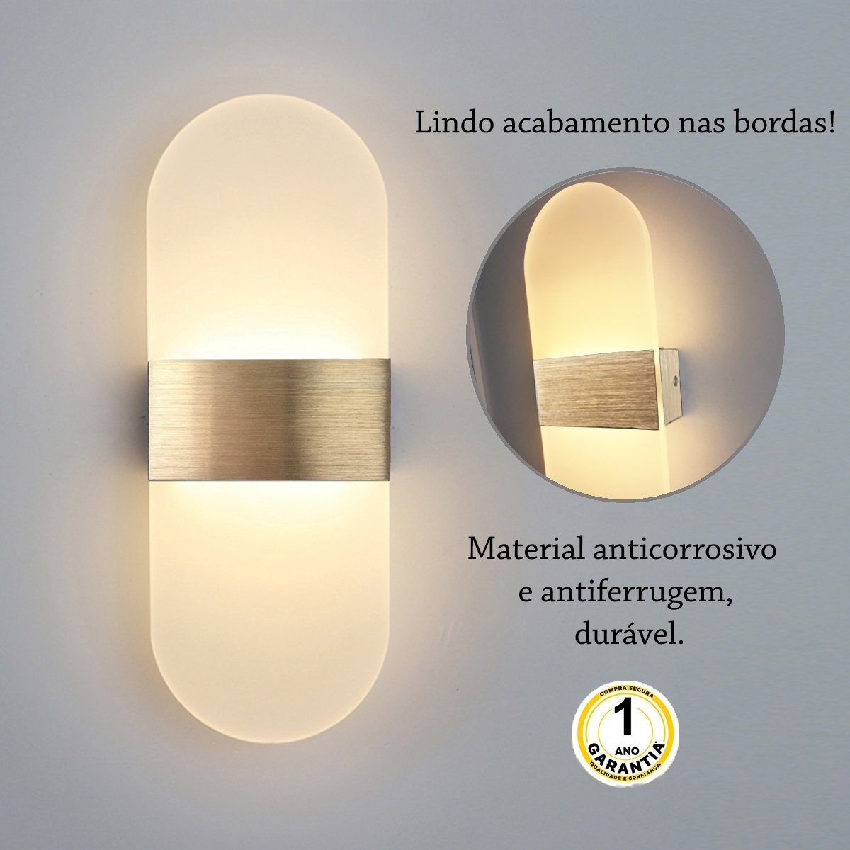 Arandela Interna Dourada Acrilico Led Integrado 3000k Lup92 ...