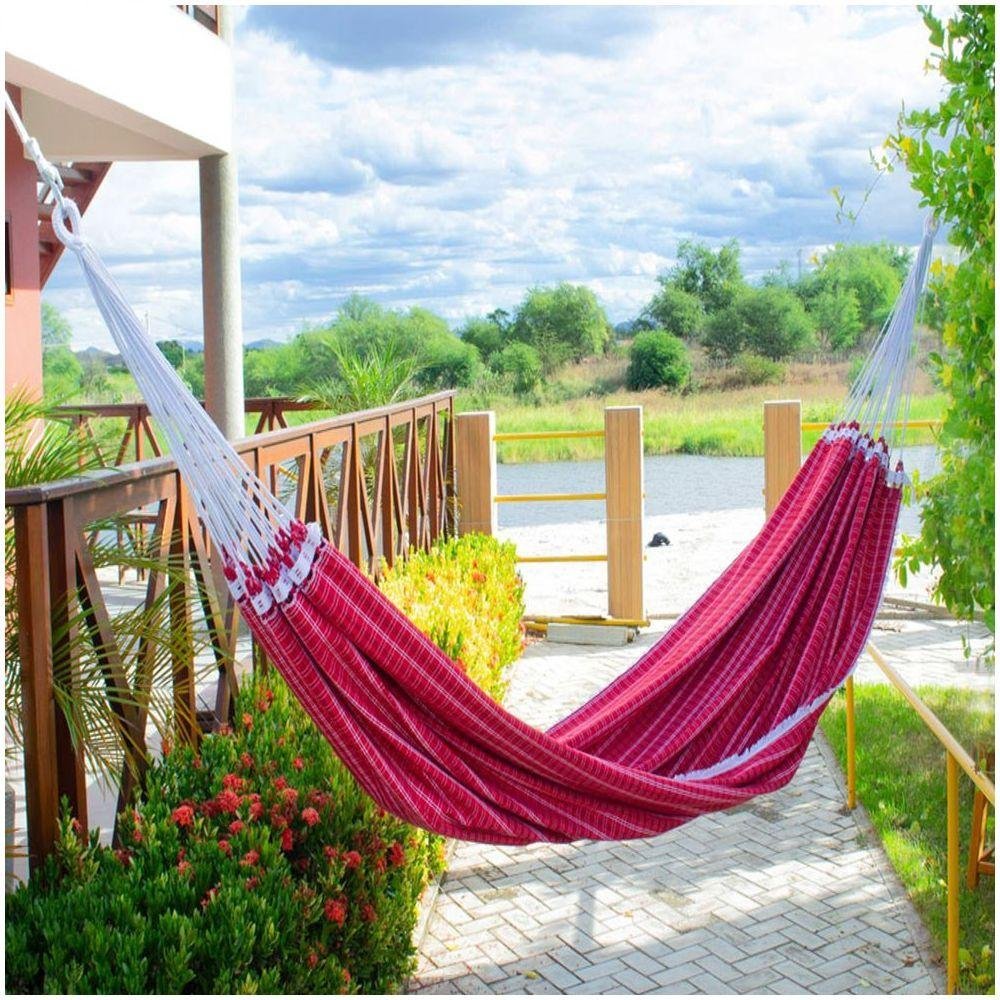 Rede De Dormir Xadrez Vermelha Descanso Algodão | MadeiraMadeira